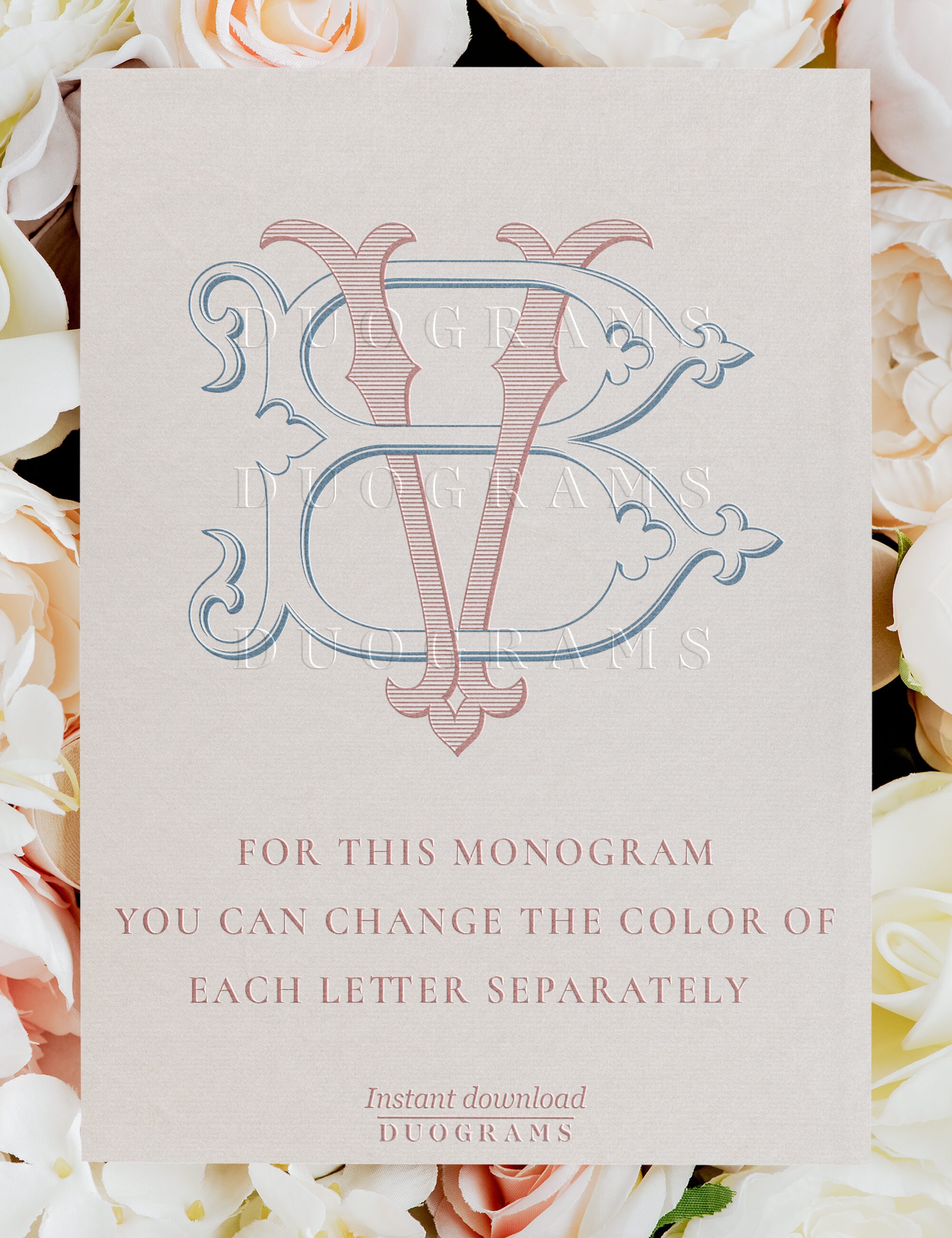 Vintage Monogram Design BV VB Monogram Wreath SVG Digital Download - Etsy