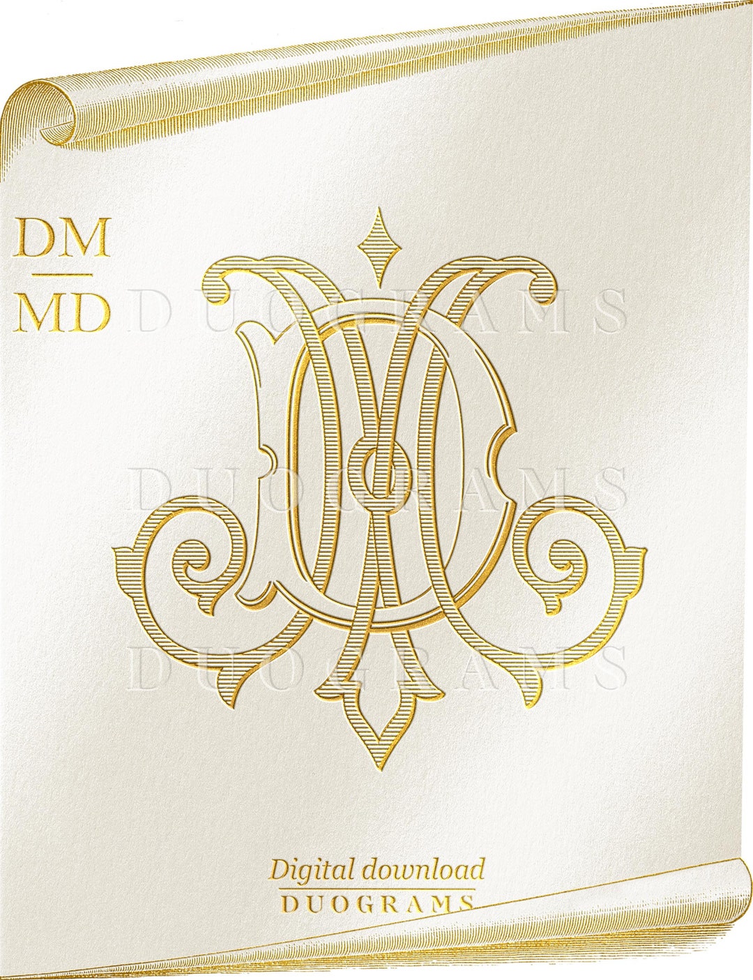 Vintage Wedding Monogram Logo MD DM Duogram M D Intertwined - Etsy
