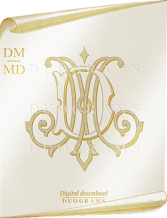 Vintage Wedding Monogram Logo MD DM Duogram M D Intertwined - Etsy
