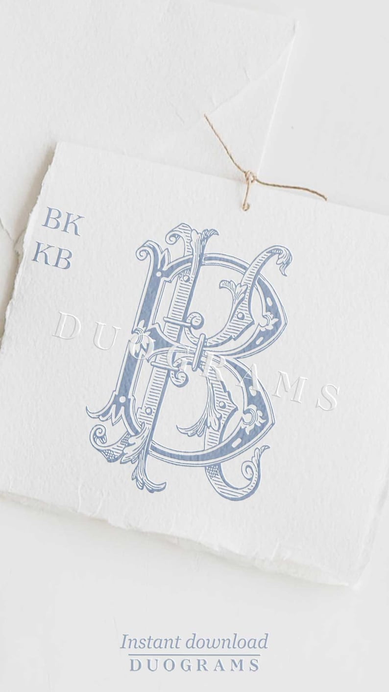 BK KB Vintage Wedding Monogram Logo Design B K 2-letter Monogram K B ...