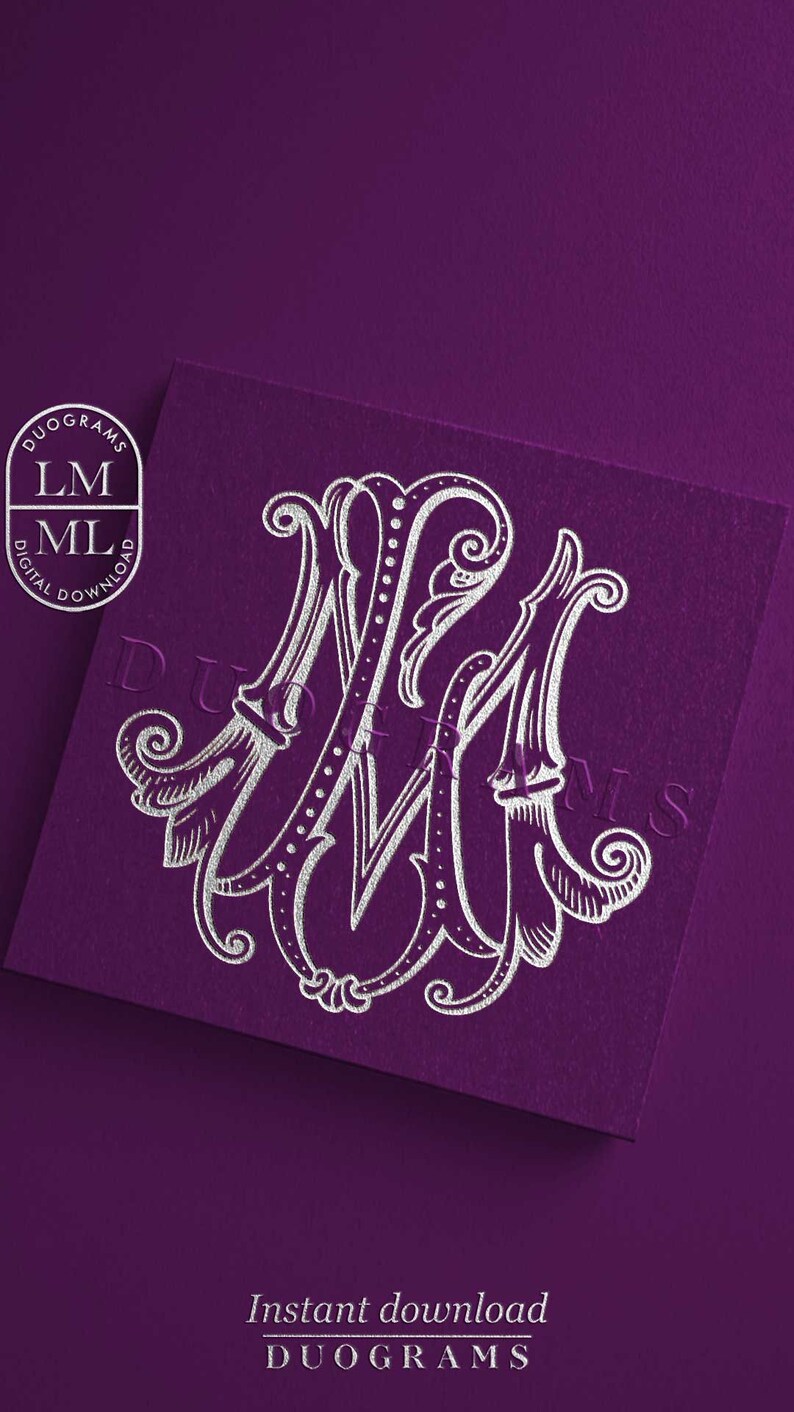 Vintage Wedding Monogram Logo LM or ML Two Letter Monogram, SVG & Png ...