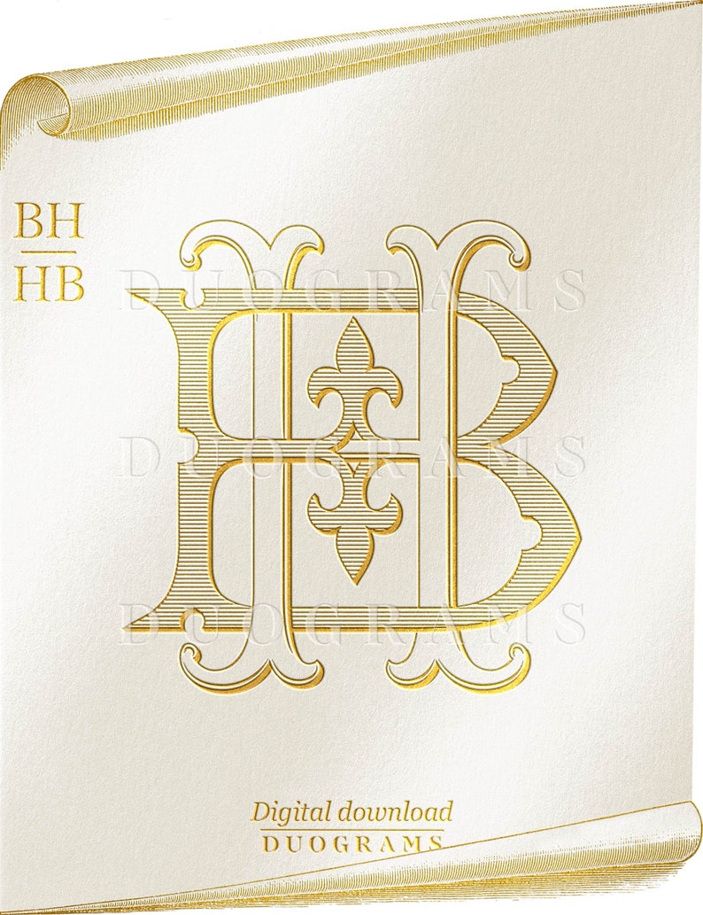 Wedding Monogram Logo Design BH HB Monogram Wreath SVG Digital Download ...