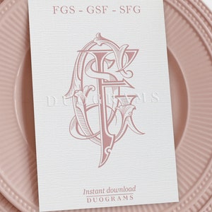 3 Letter Monogram Logo FGS or GSF or SFG Interlocking Wedding Monogram ...
