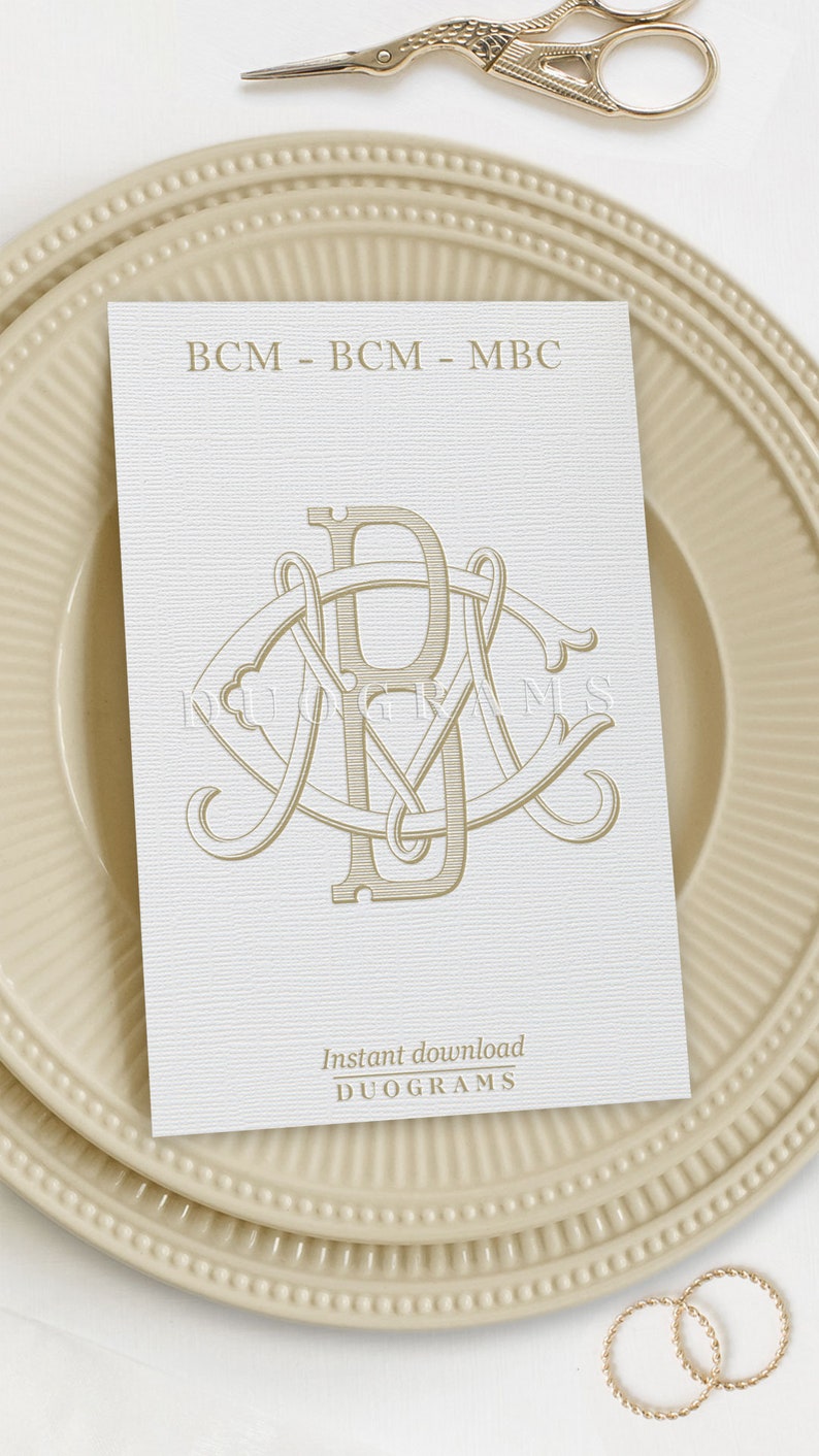 3 Letter Wedding Monogram Logo BCM or CMB or MBC Interlocking Monogram ...