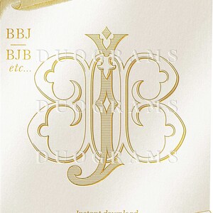 3 Letter Monogram BBJ or BJB or JBB Interlocking Monogram Design B J ...