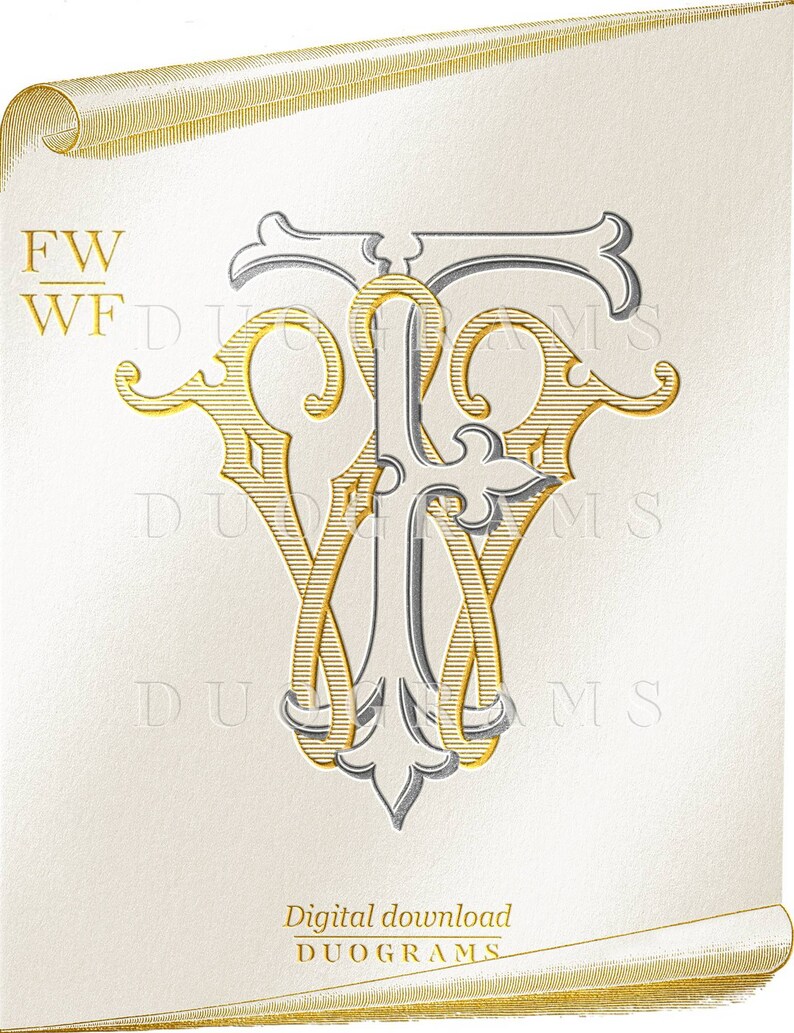 Vintage Monogram Logo Design FW WF Digital Download F W 2 Free Wreath ...