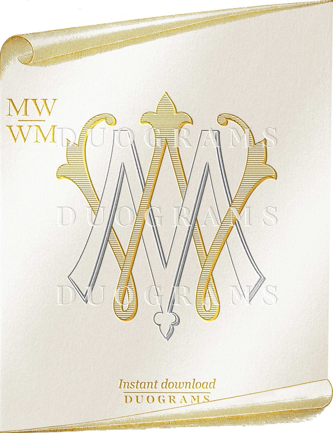 2-letter Wedding Monogram Logo MW or WM Interlocking Monogram Design M ...