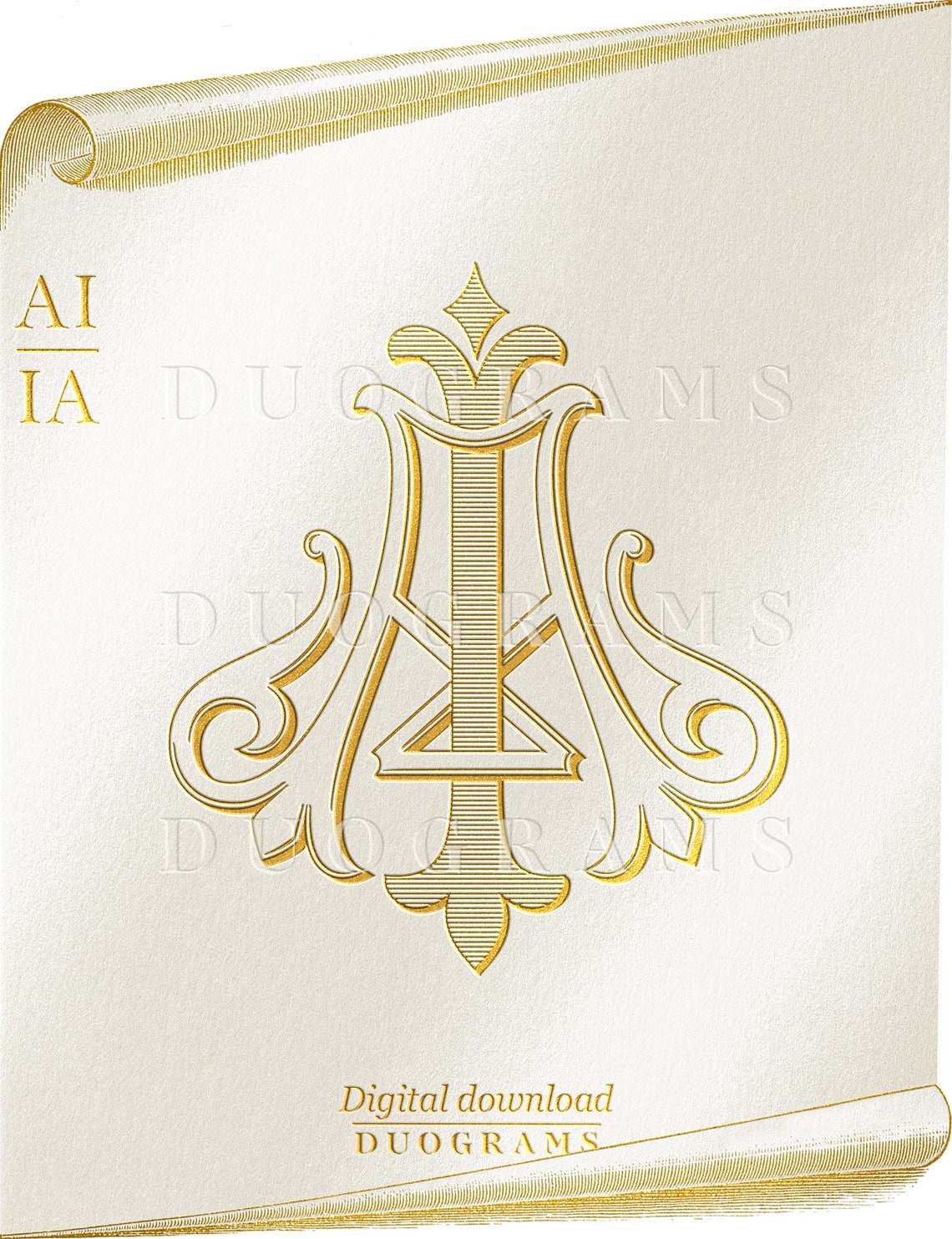 Vintage Wedding Monogram Logo AI IA Duogram A I Intertwined Monogram ...