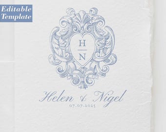 Editable Wedding Crest Logo Design | Wedding Logo | DIY Logo | Editable ...