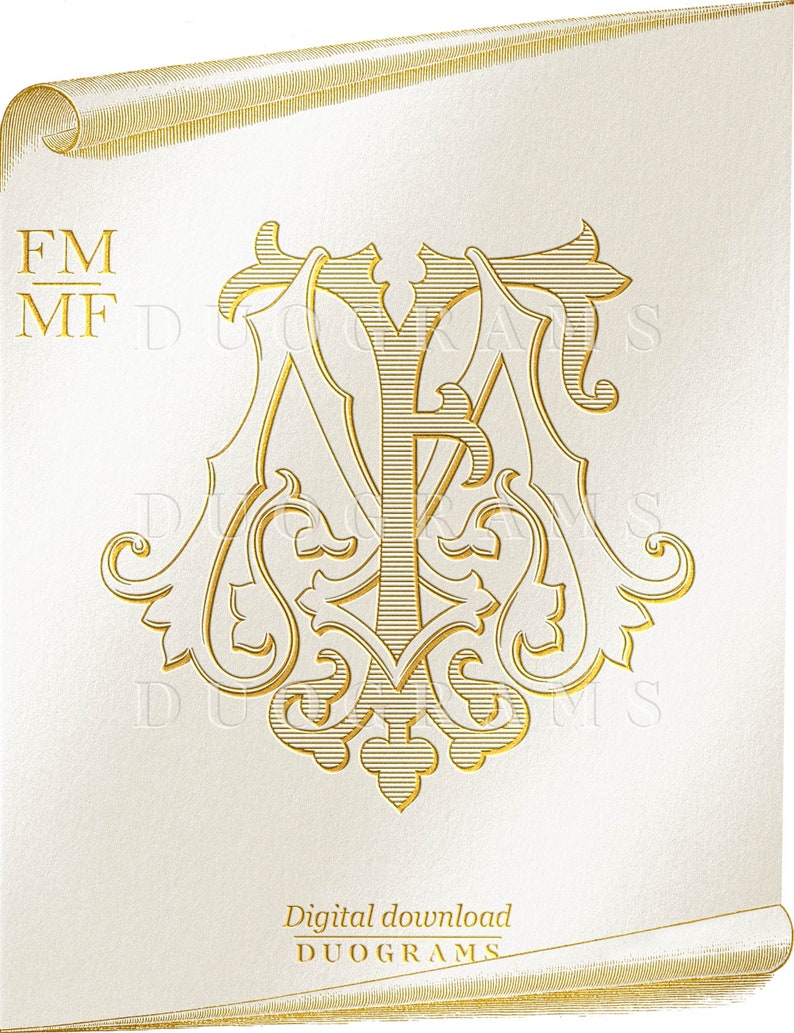 FM MF Vintage Wedding Monogram Logo Designs SVG Digital Download F M ...