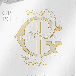 Two Letter Monogram GP or PG Vintage Wedding Monogram Logo Design G P Interlocking Monogram SVG ...