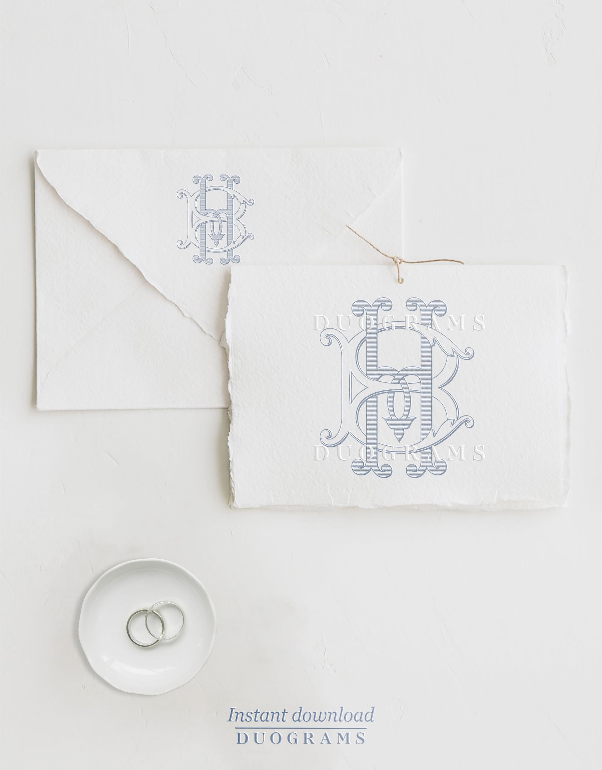 Vintage Wedding Monogram Logo BH or HB Two Letter Monogram Design B H ...