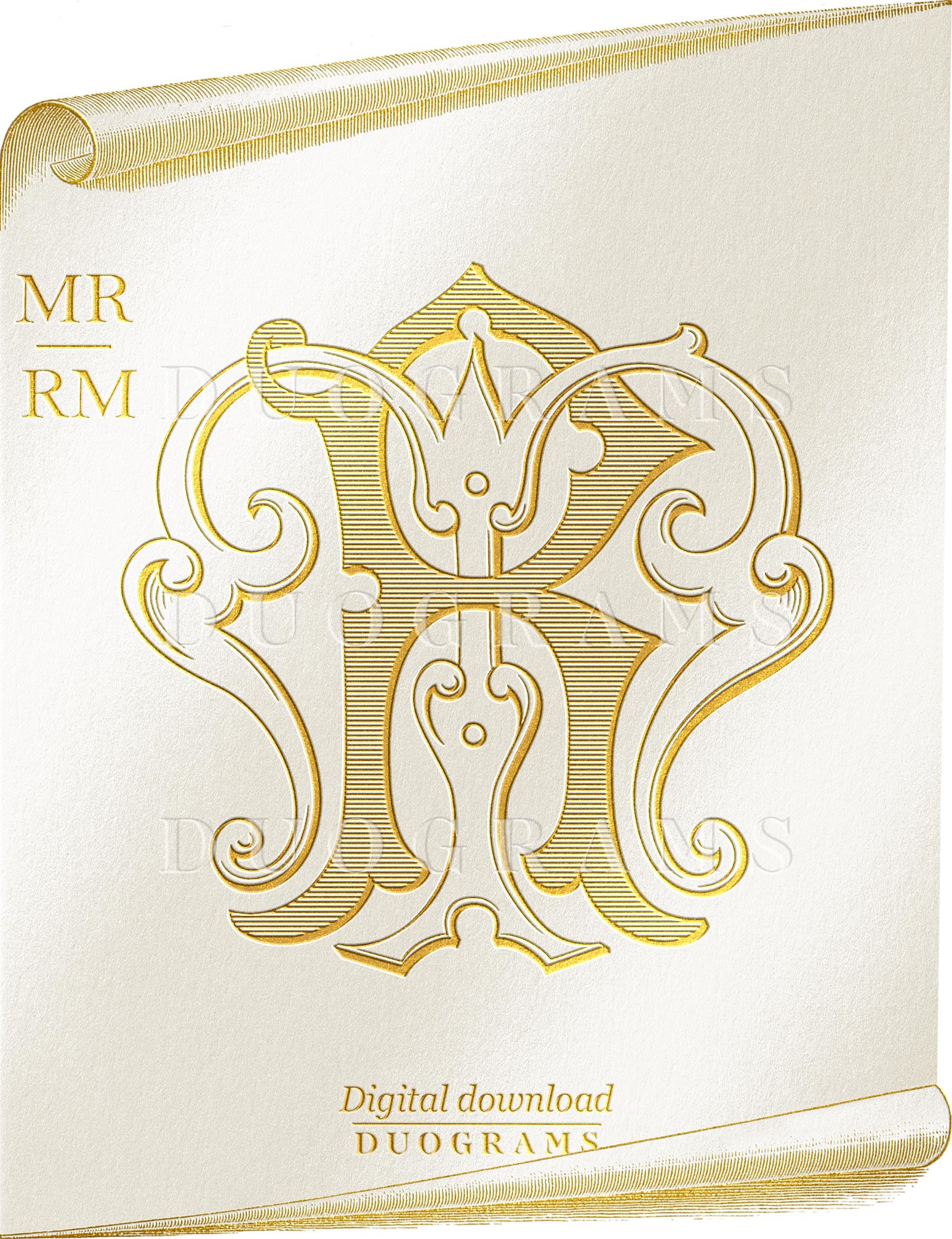 Wedding Monogram - MR - RM - Digital - Vintage Monogram - SVG - Etsy