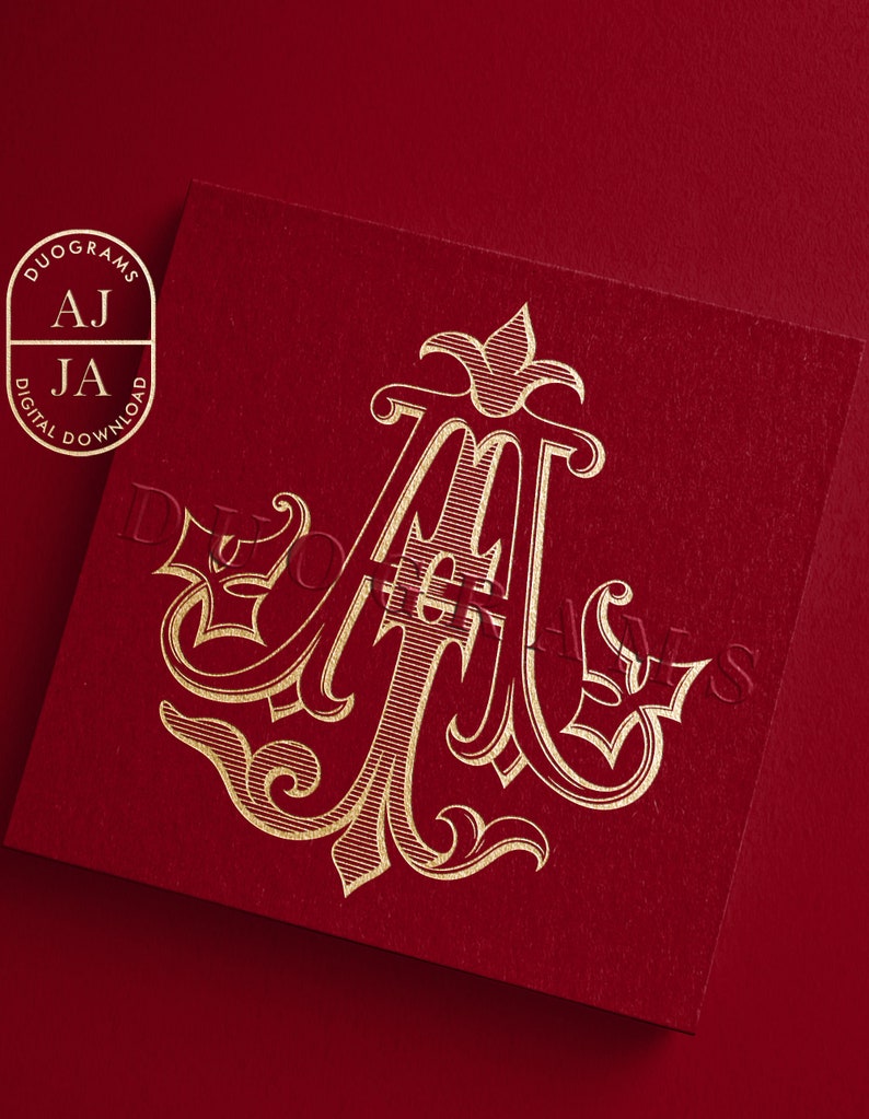Vintage Wedding Monogram AJ or JA Logo Design A J Two Letter Monogram ...