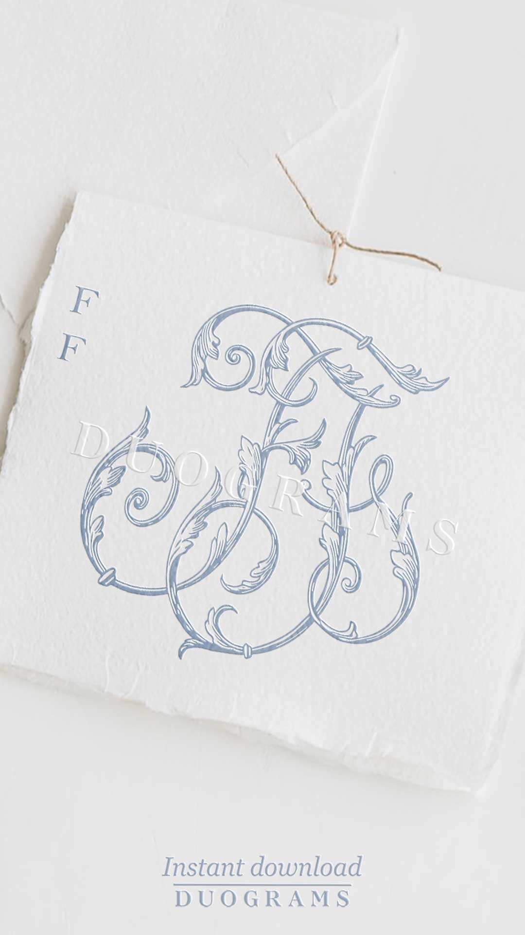 FF Vintage Wedding Monogram Logo Design 2-letter Monogram F F Digital ...