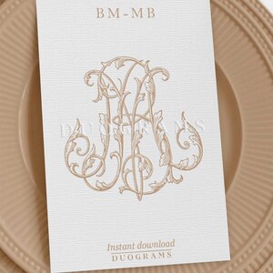 BM MB Vintage Wedding Monogram Logo Design B M Two Letter Monogram M B ...