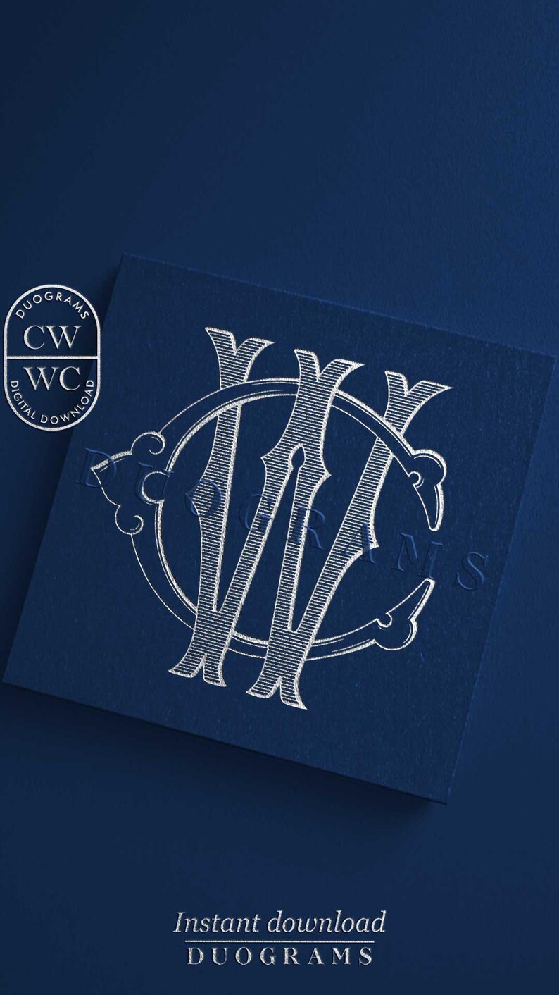 Wedding Monogram CW or WC Two Letter Monogram Logo Design C W Instant ...