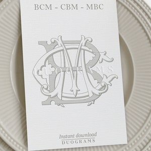 3 Letter Wedding Monogram CMB or BCM or MCB Interlocking Monogram Logo ...