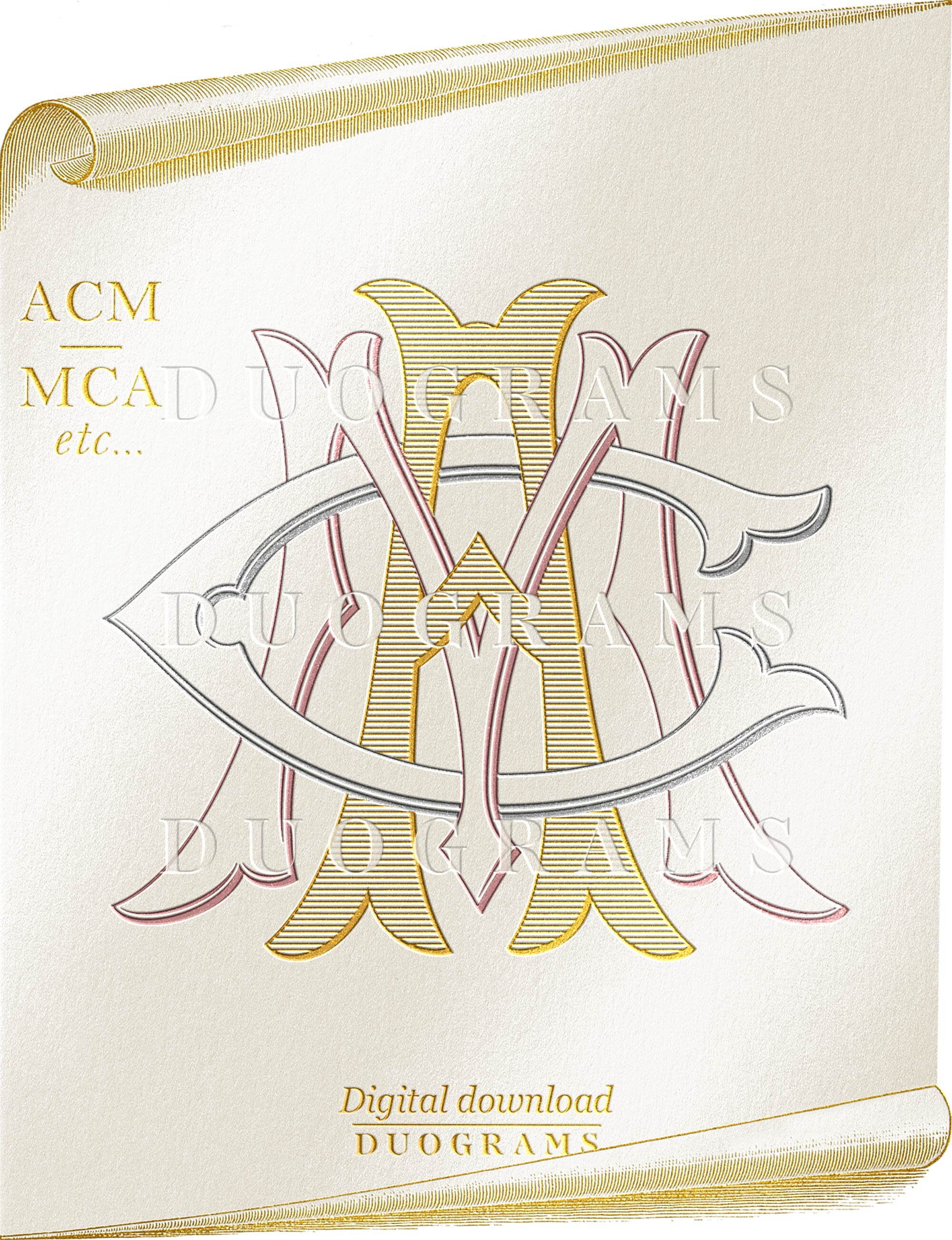 3 Letter Wedding Monogram Logo ACM or MCA or CMA Interlocking Monogram ...