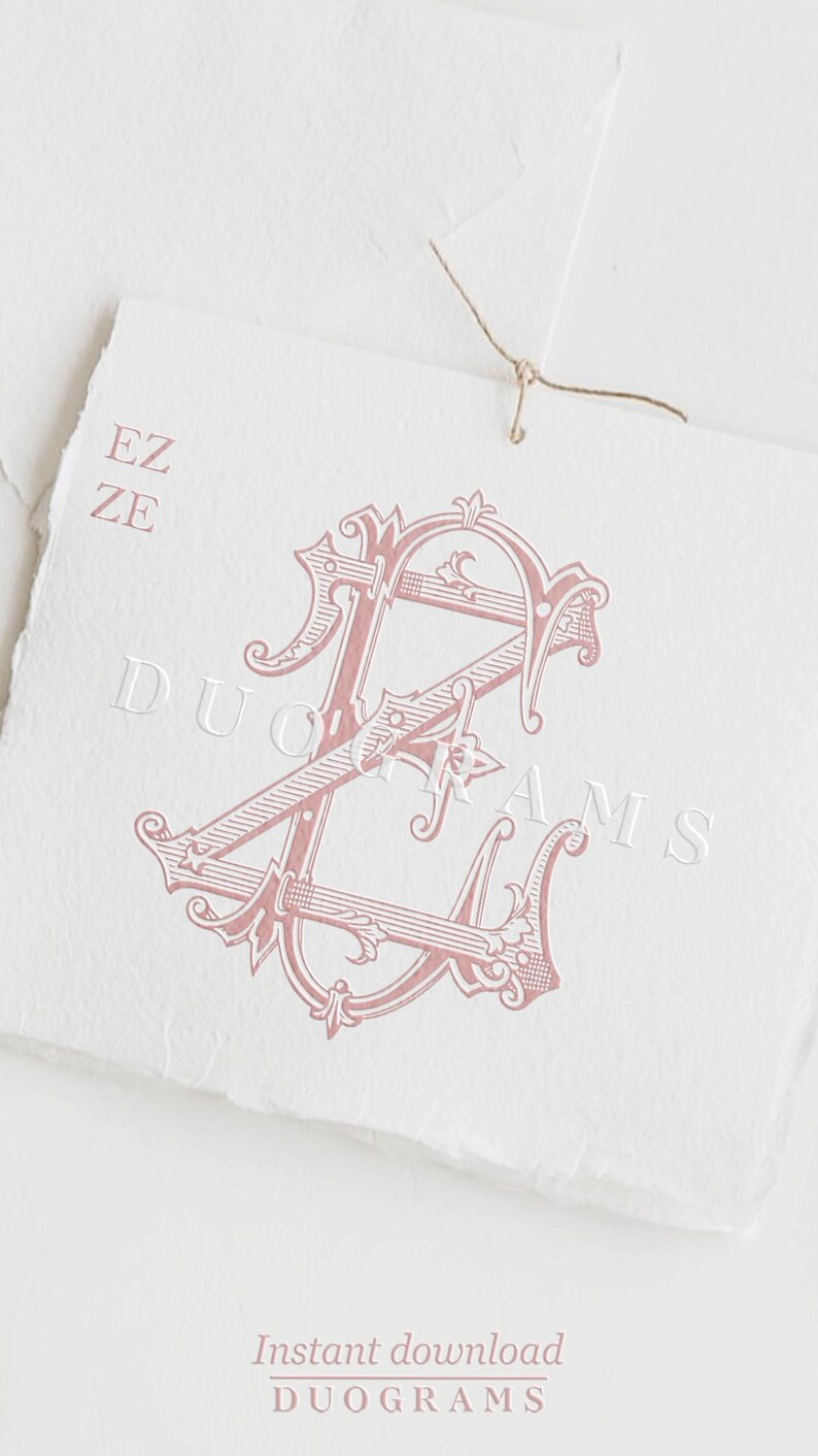EZ Interlocking Two Letter Monogram Initial ZE Vintage Monogram Logo ...