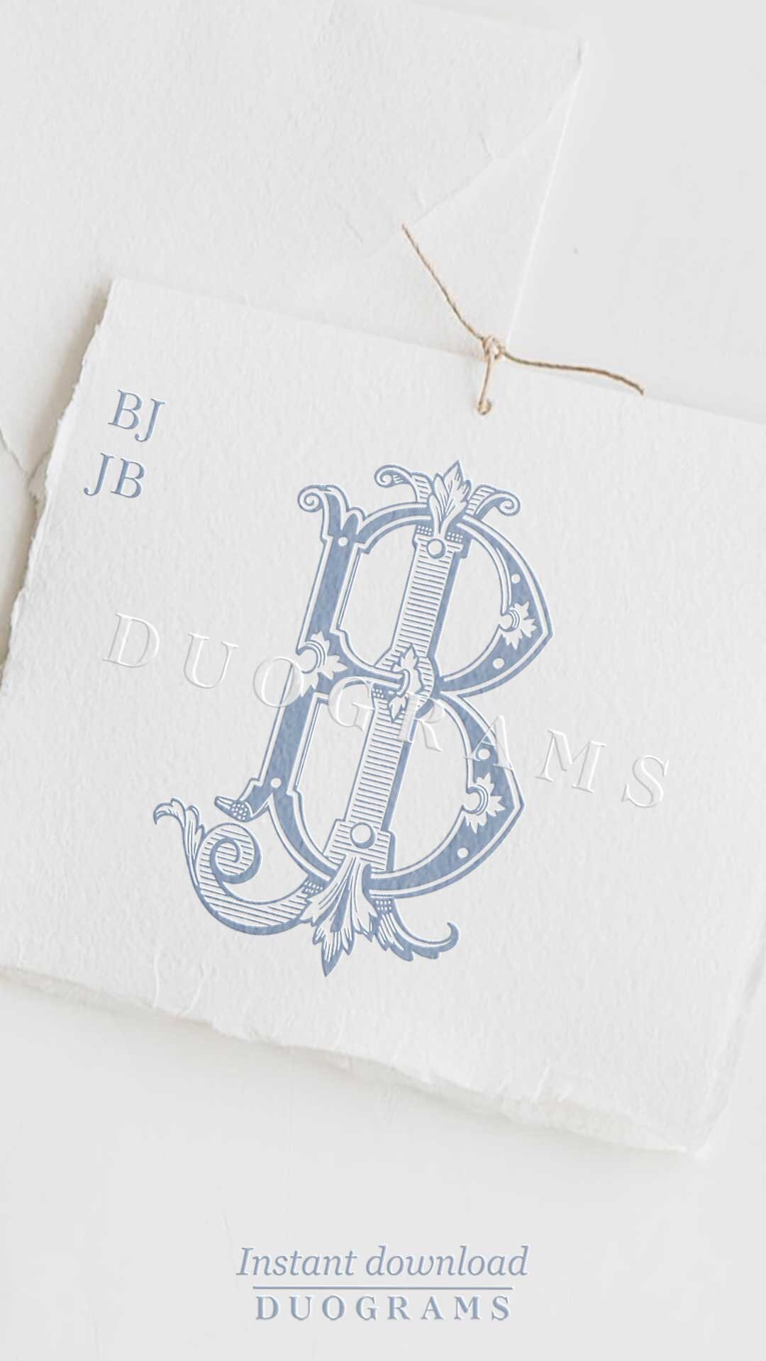 Vintage Monogram BJ or JB Two Letter Monogram Design B J Wedding Logo ...