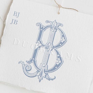 Vintage Monogram BJ or JB Two Letter Monogram Design B J Wedding Logo ...