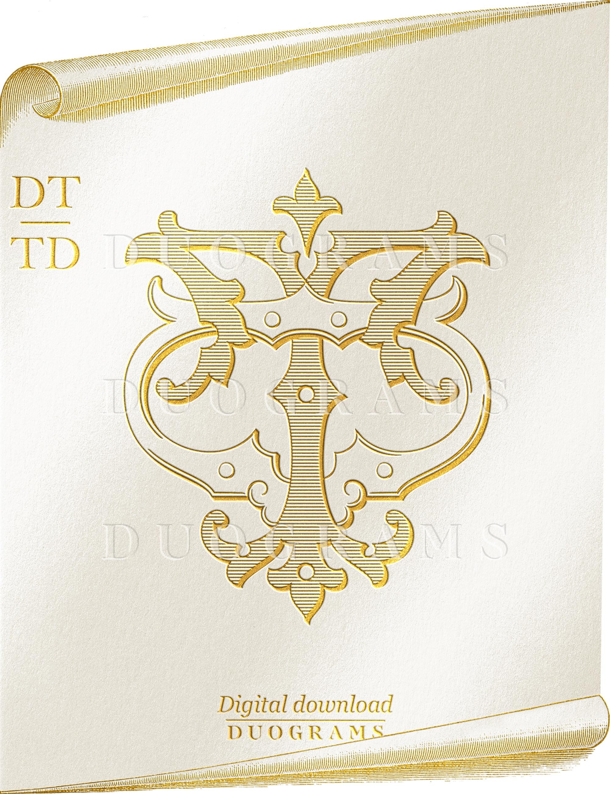 Vintage Wedding Monogram Logo DT TD Duogram D T Intertwined Monogram ...