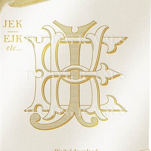 3 Letter Wedding Monogram Logo Design JEK EJK EKJ + 2 Free Wreath - Etsy