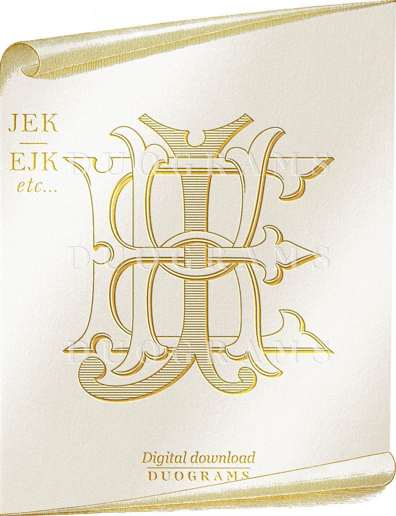 3 Letter Wedding Monogram Logo Design JEK EJK EKJ + 2 Free Wreath - Etsy