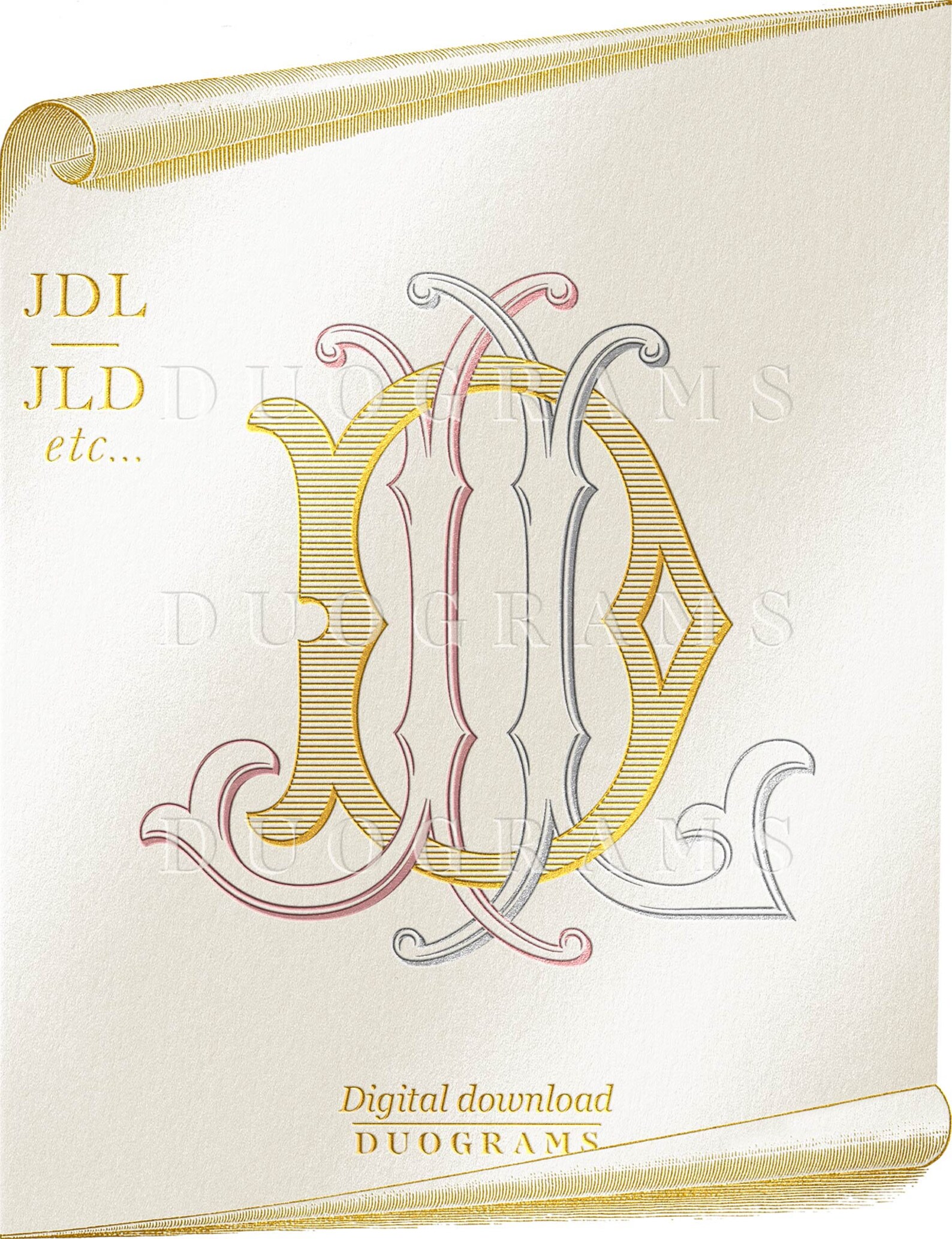 3 Letter Wedding Monogram Logo Designs JDL JLD LJD Etc 2 Free Wreath ...