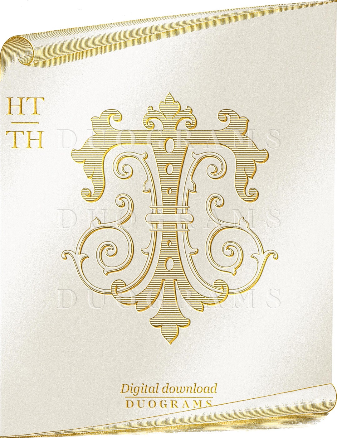 Vintage Wedding Monogram Logo HT TH Duogram H T Intertwined Monogram T ...