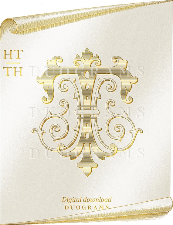 Vintage Wedding Monogram Logo HT TH Duogram H T Intertwined - Etsy