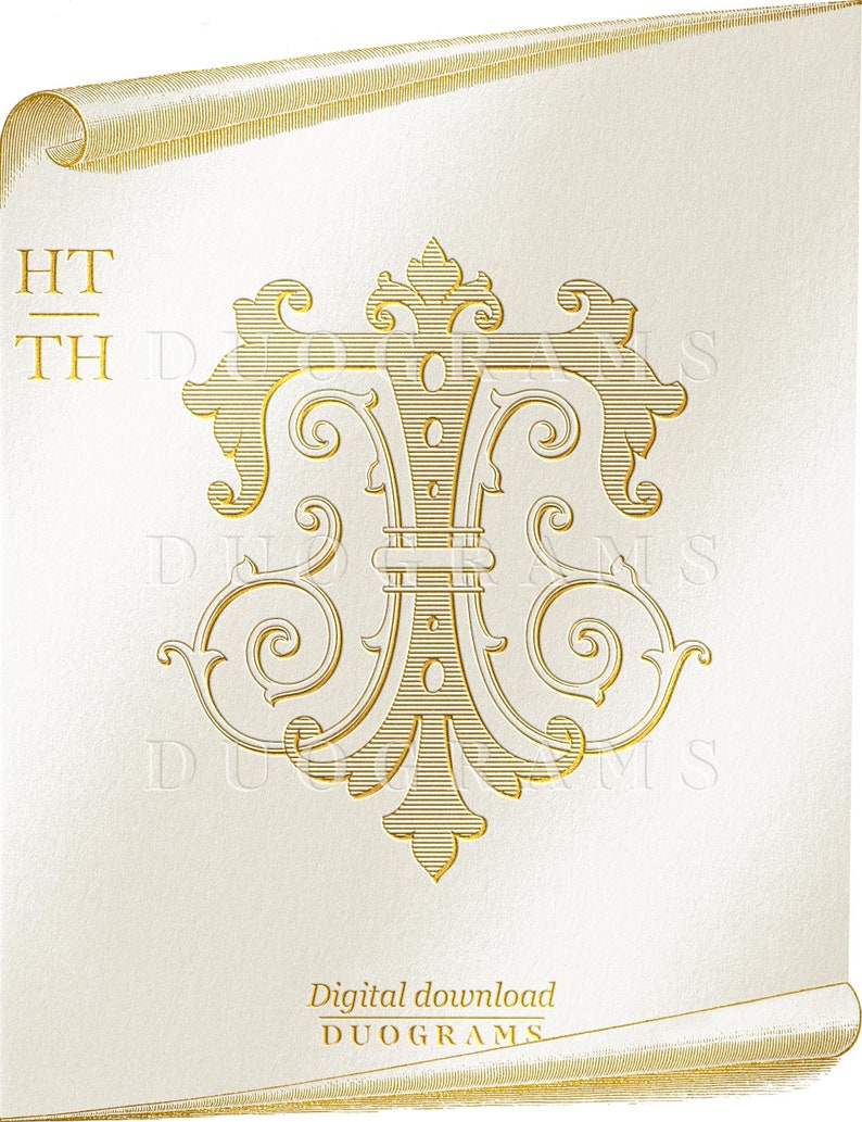 Vintage Wedding Monogram Logo HT TH Duogram H T Intertwined Monogram T ...