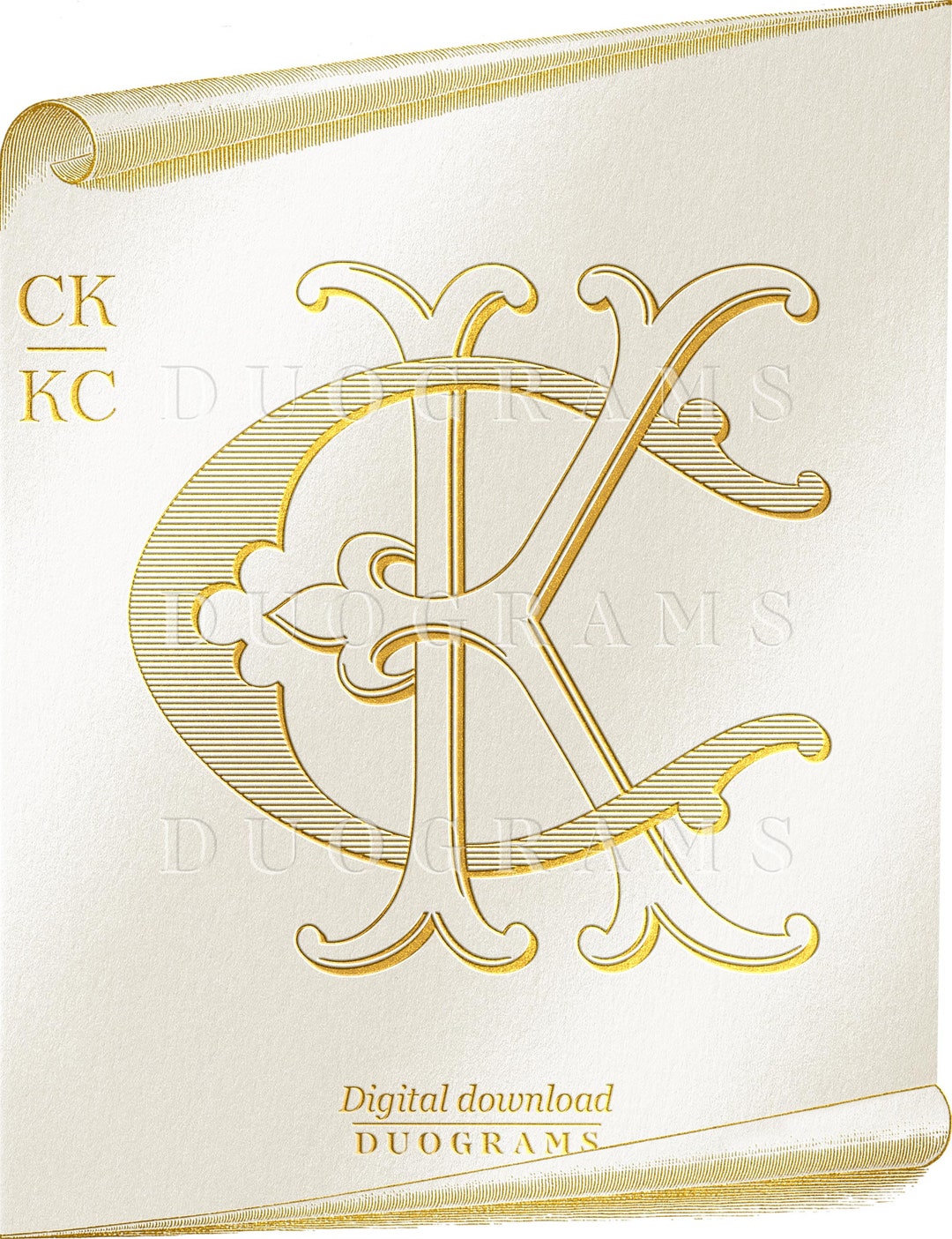 CK KC Wedding Monogram Logo Vintage Duogram K C Intertwined - Etsy