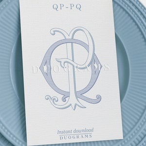 Vintage Wedding Monogram QP or PQ Two Letter Monogram Logo Design Q P ...