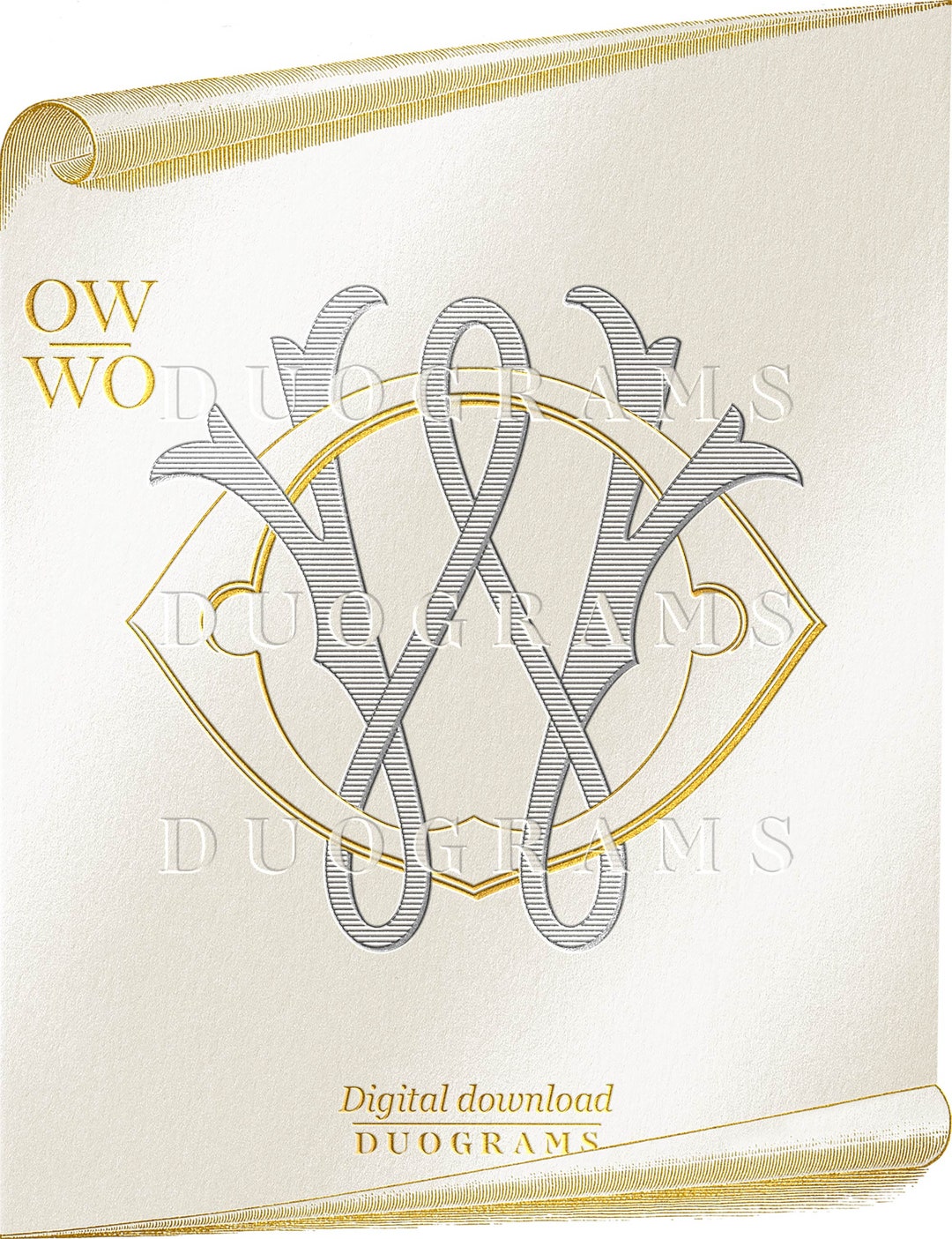 Interlocking Wedding Monogram Logo OW or WO 2 Letter Monogram Design O ...