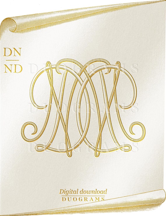 Wedding Monogram DN ND Digital Interlocking Monogram - Etsy