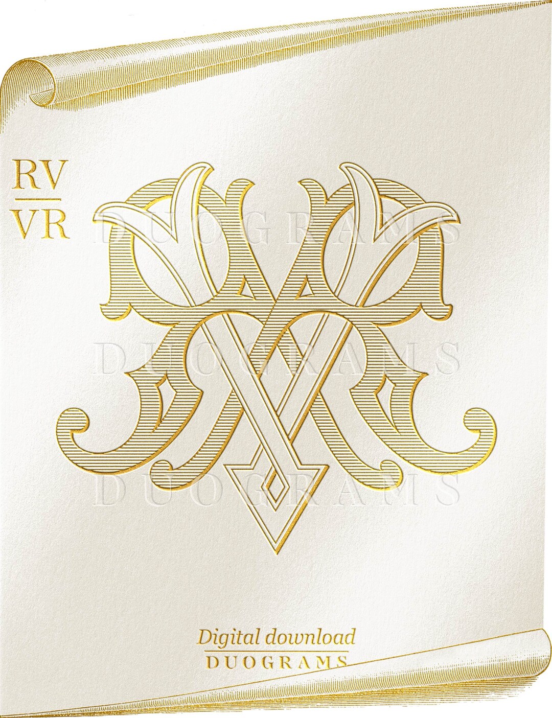 Vintage Monogram Design RV VR Monogram Wreath SVG Digital - Etsy