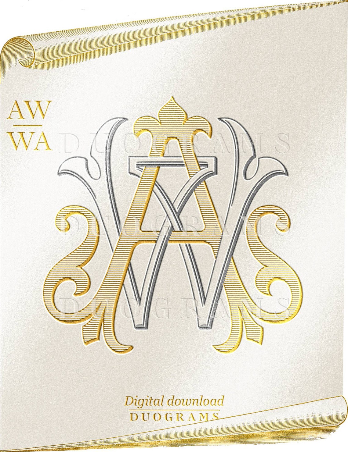 Vintage Monogram Logo Design AW WA Monogram Wreath SVG Digital Download ...