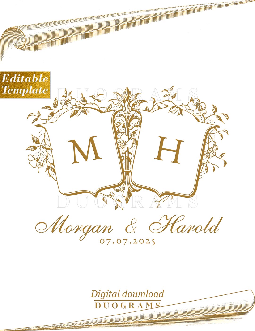 Editable Wedding Crest Logo Design | Wedding Logo | DIY Logo | Editable ...