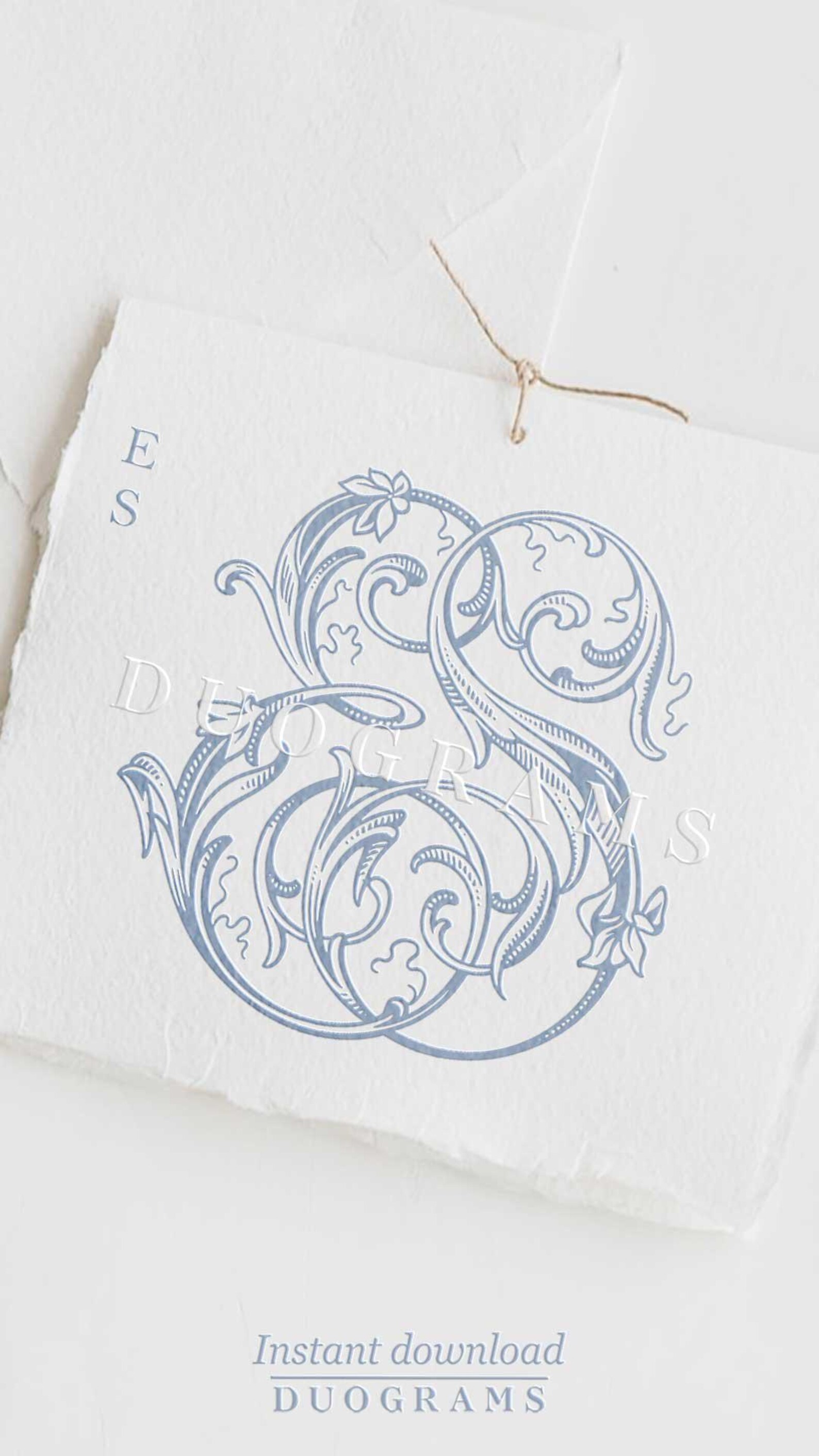 Vintage Wedding Monogram ES or SE Two Letter Monogram Logo Design E S ...