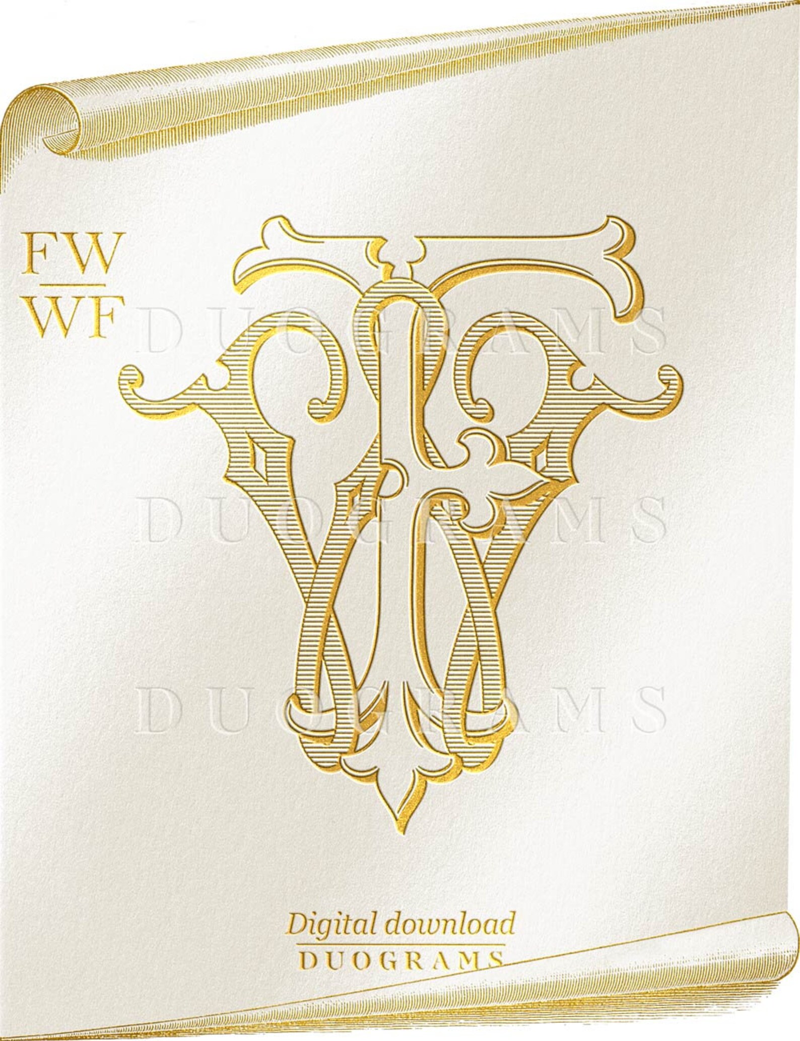 Vintage Monogram Logo Design FW WF Digital Download F W + 2 Free Wreath ...