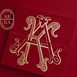 Vintage Wedding Monogram Logo AK or KA Interlocking Monogram Design A K ...