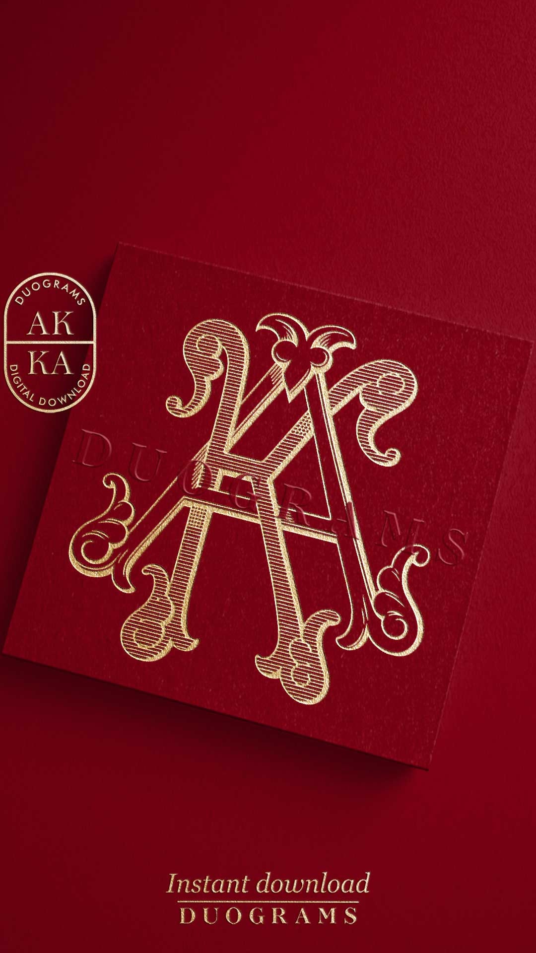 Vintage Wedding Monogram Logo AK or KA Interlocking Monogram Design A K ...