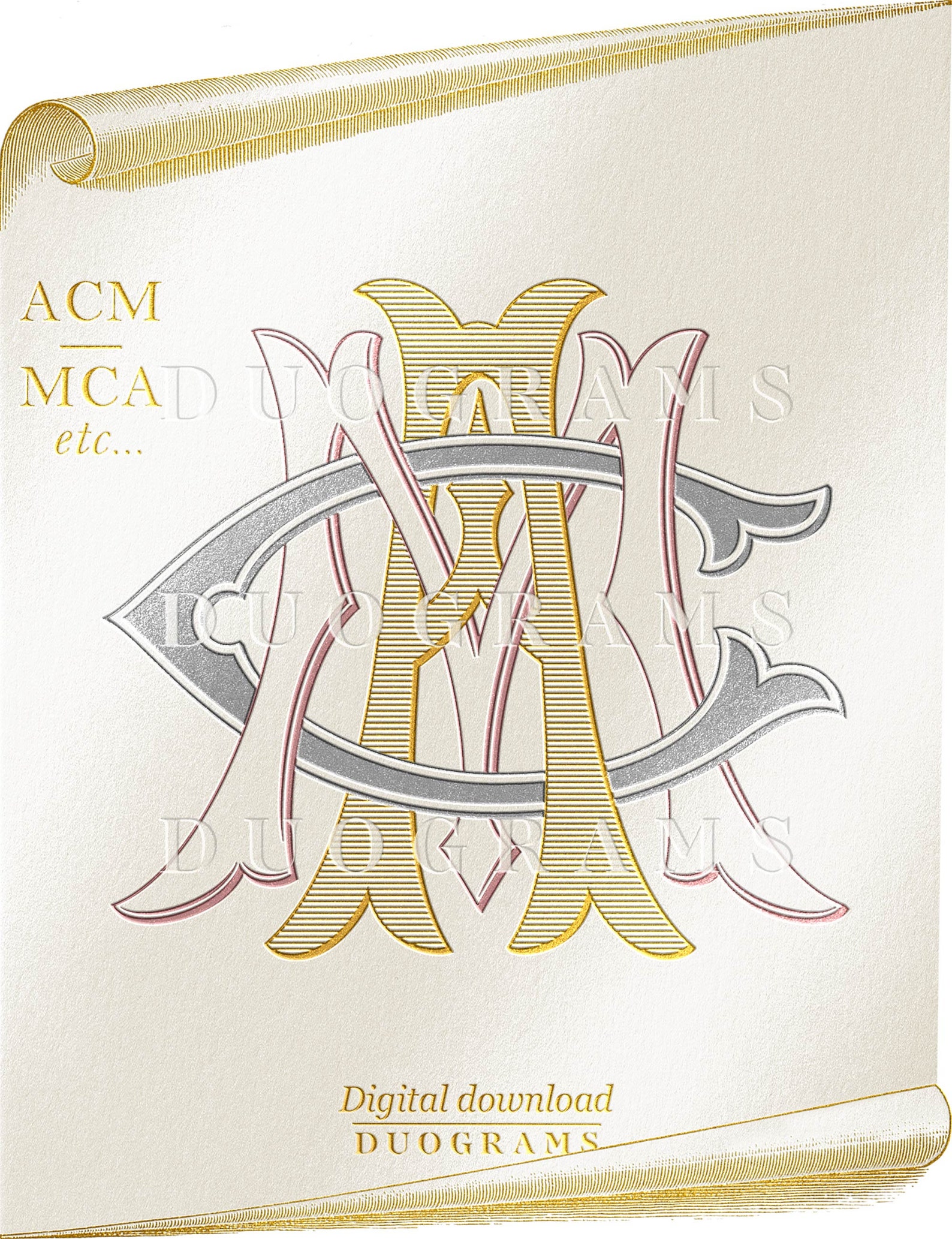 3 Letter Wedding Monogram Logo ACM or MCA or CMA Interlocking Monogram ...