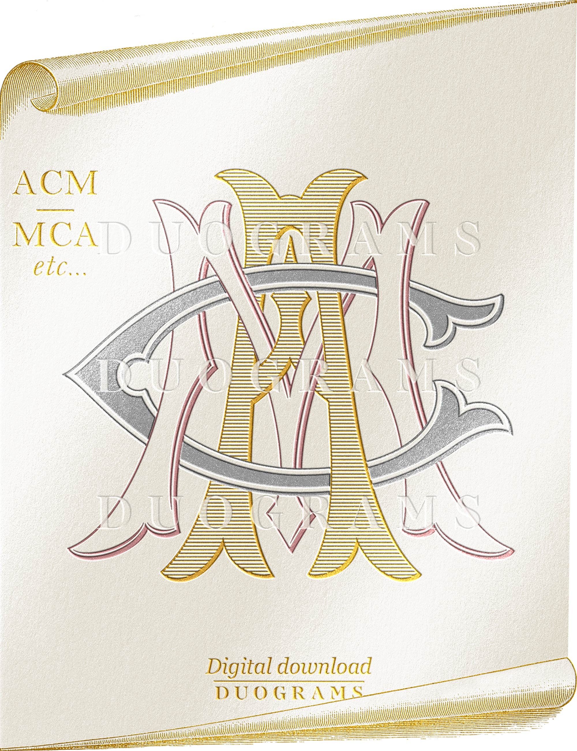 3 Letter Wedding Monogram Logo ACM or MCA or CMA Interlocking Monogram ...