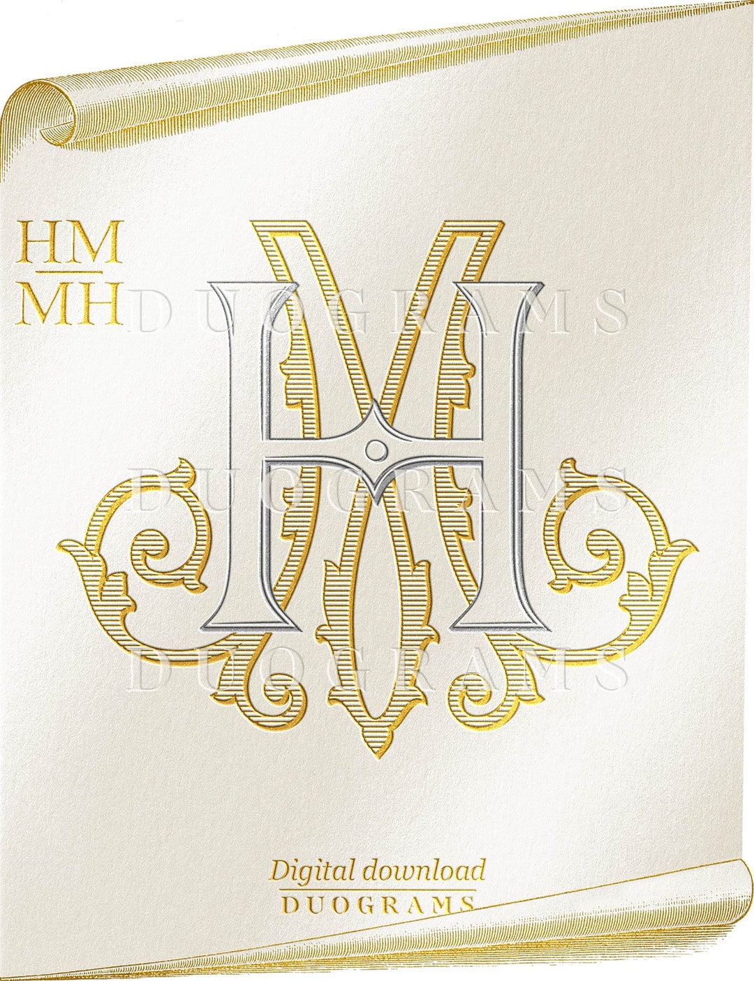 HM MH Vintage Wedding Monogram Logo Design H M 2-letter Monogram M C ...