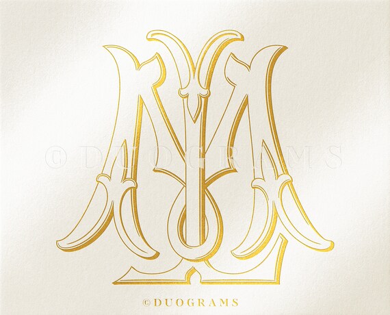 Vintage Wedding Monogram Logo ML LM Duogram M L Intertwined | Etsy