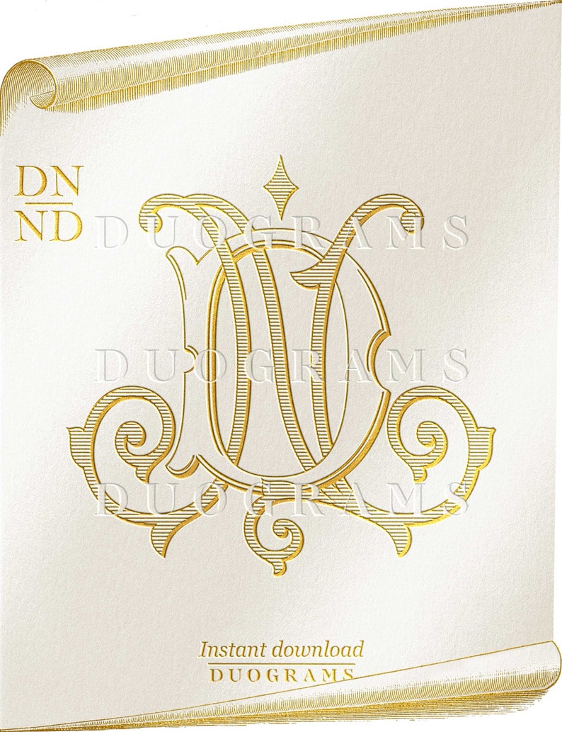 Vintage Wedding Monogram Logo DN or ND Duogram D N Intertwined Monogram ...