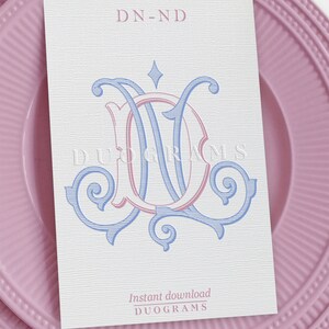 Vintage Wedding Monogram Logo DN or ND Duogram D N Intertwined Monogram ...